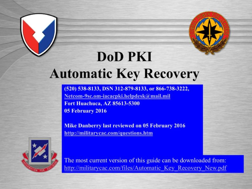 DoD PKI Automatic Key Recovery | Ako Offline